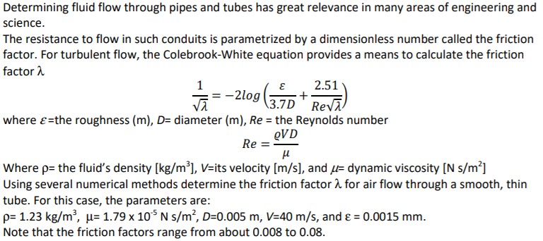 Solved Determining fluid flow through pipes and tubes has | Chegg.com