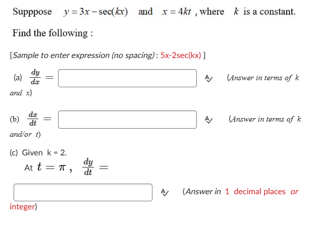 Solved Supppose Y 3x Sec Kx and X 4kt where K is A