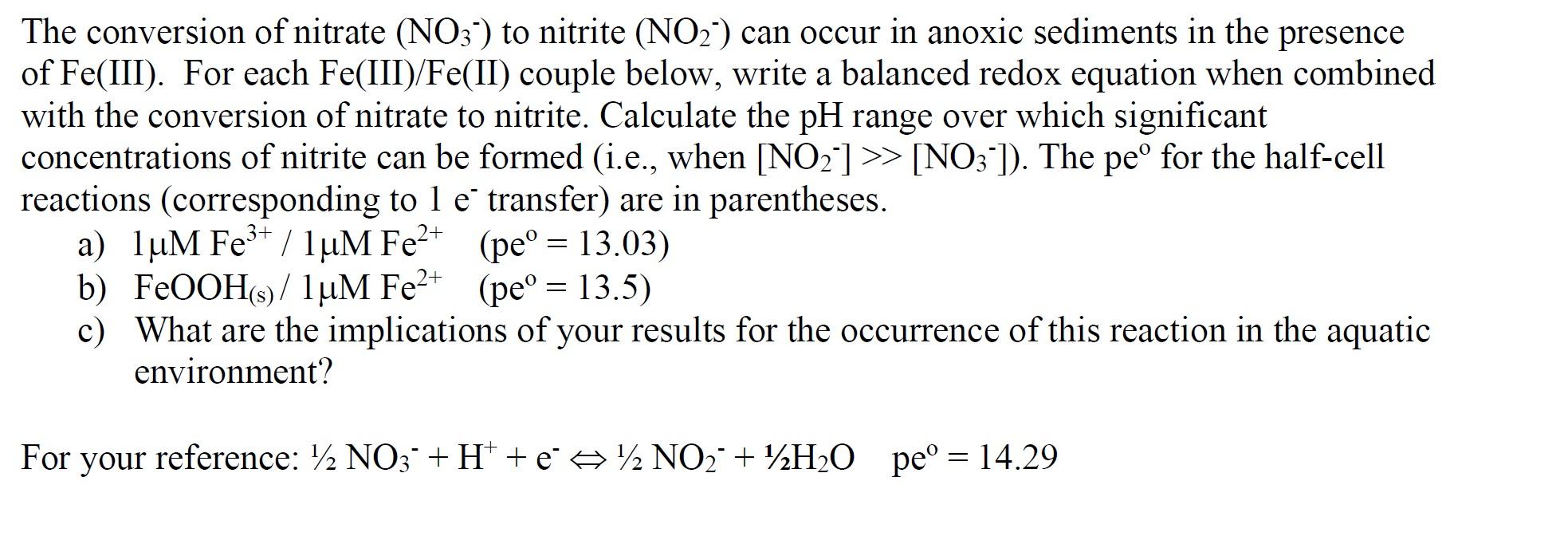 Solved The conversion of nitrate (NO3−)to nitrite (NO2−)can | Chegg.com