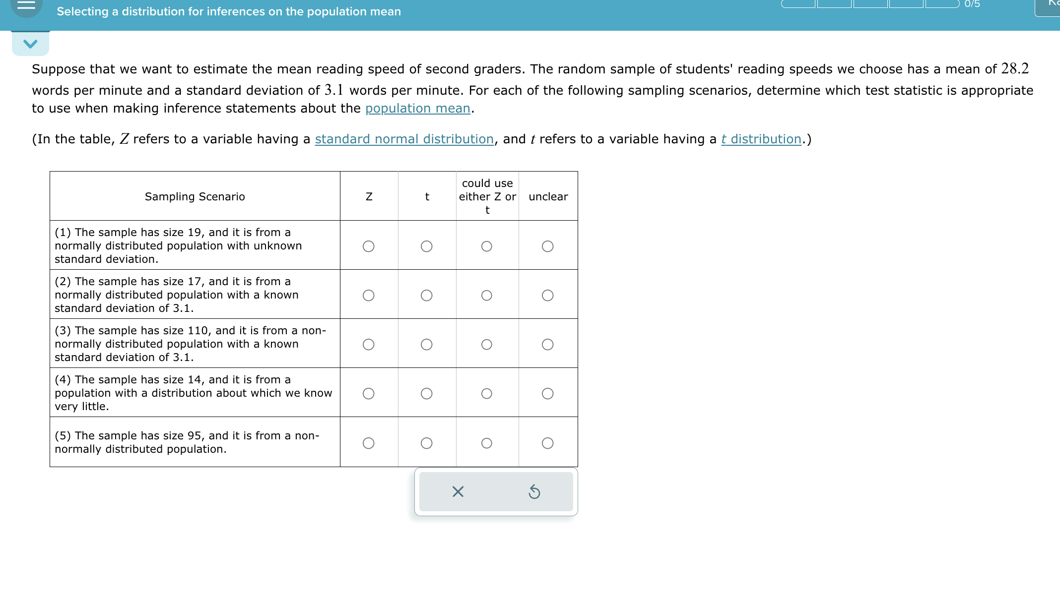 Solved Selecting a distribution for inferences on the | Chegg.com