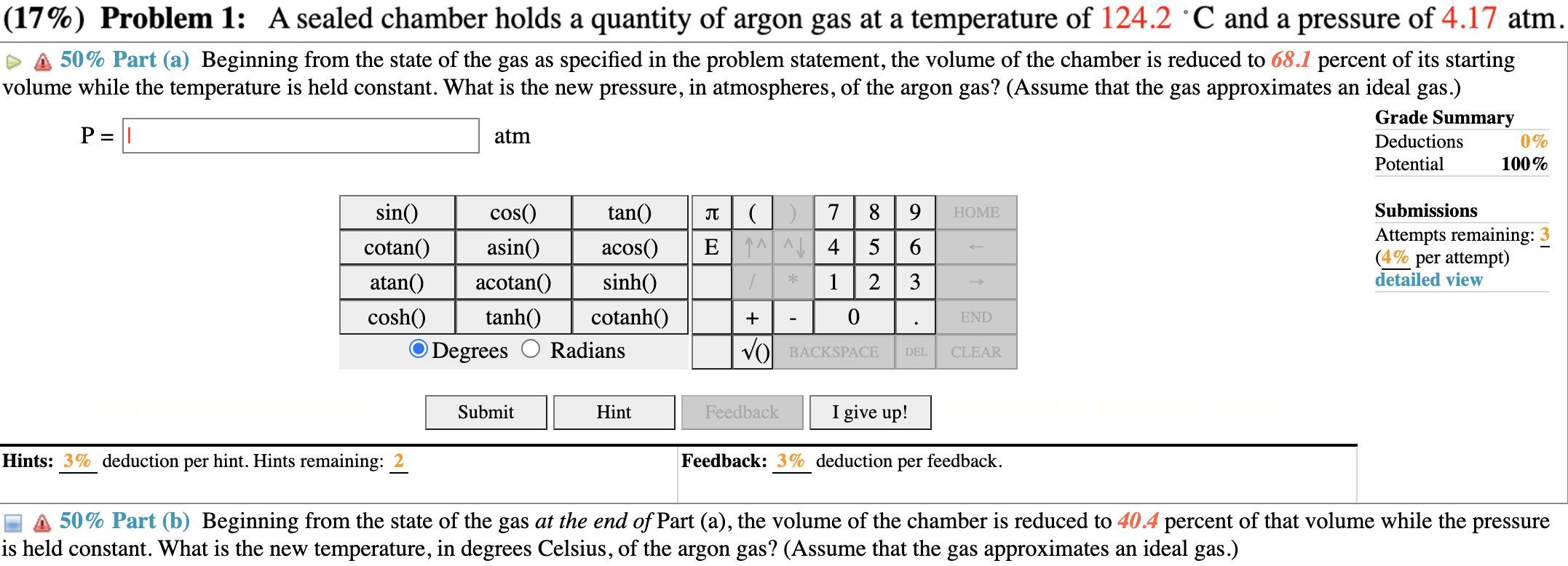 Solved (17\%) Problem 1: A sealed chamber holds a quantity | Chegg.com