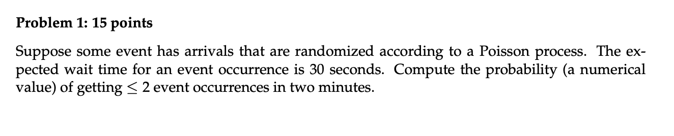 Solved Problem 1: 15 points Suppose some event has arrivals | Chegg.com