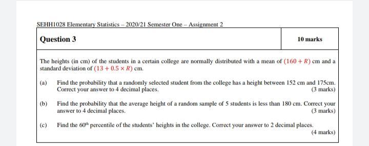 Solved SEHH1028 Elementary Statistics -- 2020/21 Semester | Chegg.com