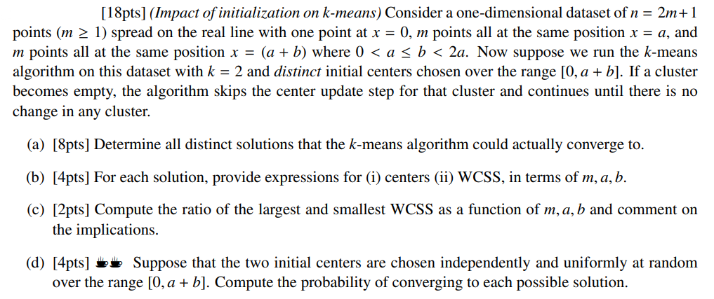 [18pts] (Impact of initialization on k-means) | Chegg.com