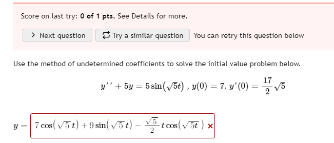 Solved Use the method of undetermined coefficients to solve | Chegg.com