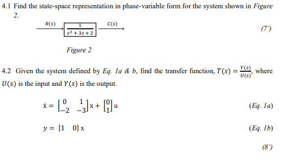 Solved 4.1 Find the state-space representation in | Chegg.com