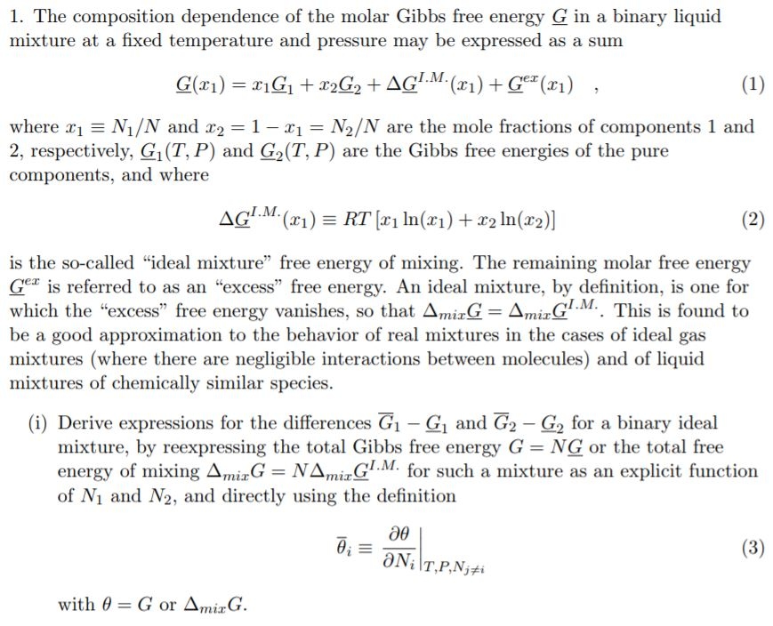 1. The composition dependence of the molar Gibbs free | Chegg.com