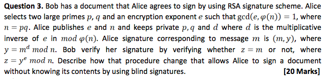 Solved Question 3. Bob has a document that Alice agrees to | Chegg.com