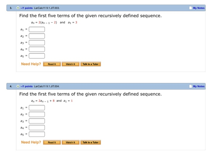 Solved -1 points LarCalc11 9.1.JIT003 My Notes Find the | Chegg.com