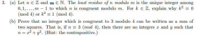 Solved 3. (a) Let n ∈ Z and m ∈ N. The least residue of n | Chegg.com