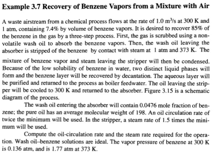 Solved Example 3.7 Recovery of Benzene Vapors from a Mixture | Chegg.com