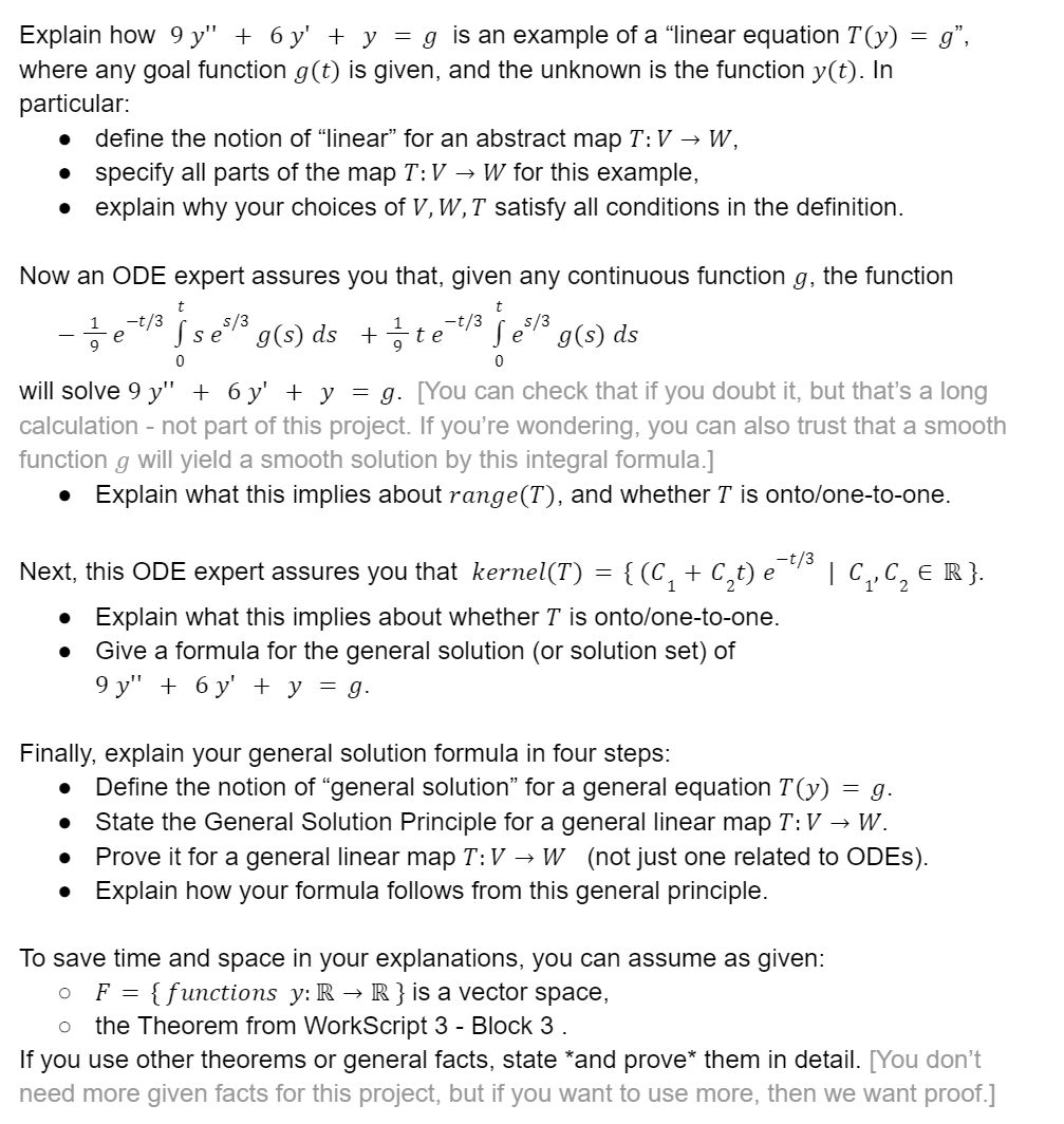 Solved Explain how 9 y" + 6 y' + y = g is an example of a | Chegg.com