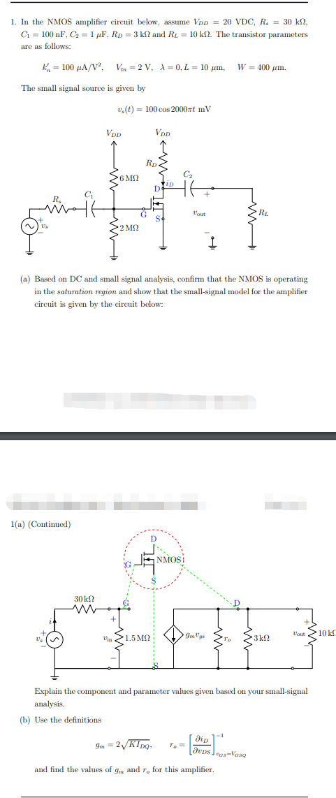 1. In the NMOS amplifier circuit below, assume Vpp = | Chegg.com