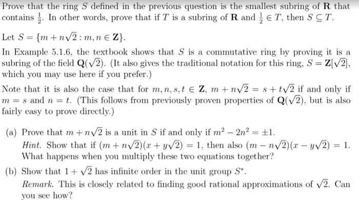 Solved Prove that the ring S defined in the previous | Chegg.com