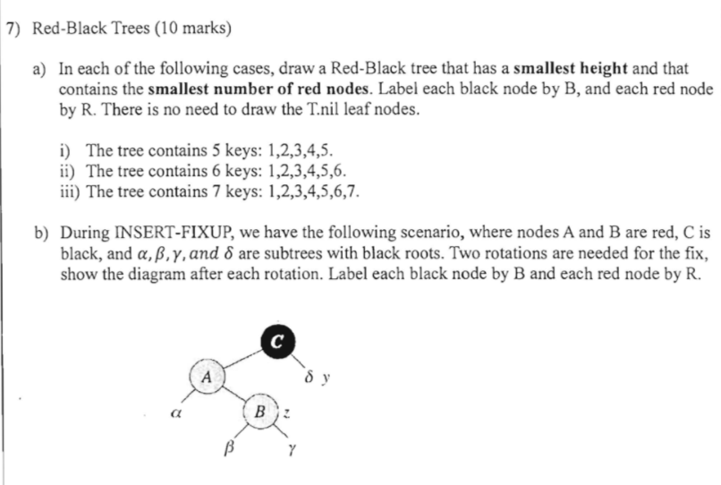 Solved 7) Red-Black Trees (10 marks) a) In each of the | Chegg.com