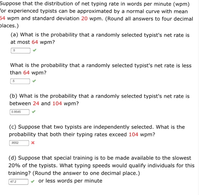 Solved suppose that the distribution of net typing rate in | Chegg.com