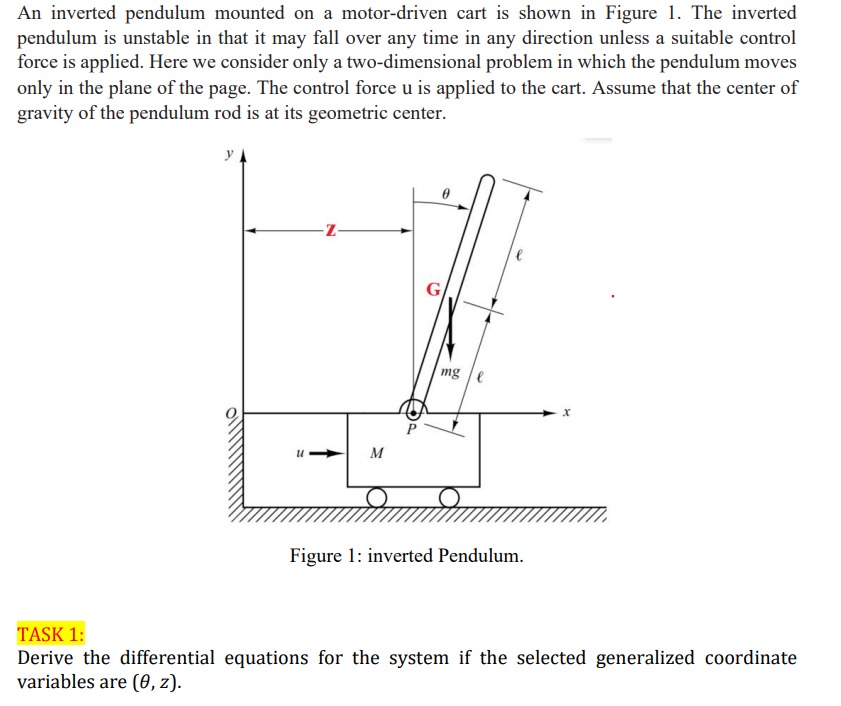 Solved An inverted pendulum mounted on a motor-driven cart | Chegg.com
