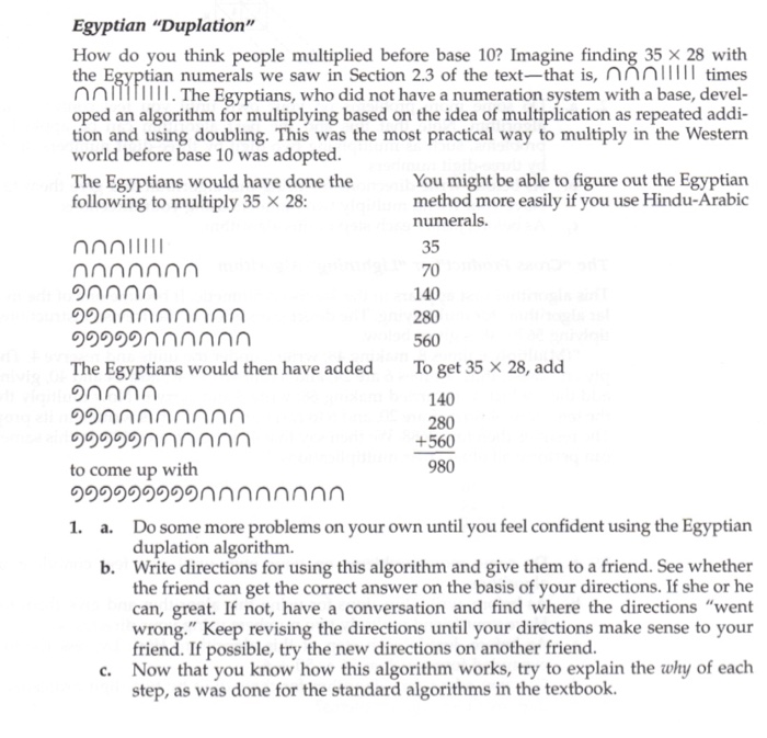 Solved Egyptian "Duplation" How do you think people multipli | Chegg.com