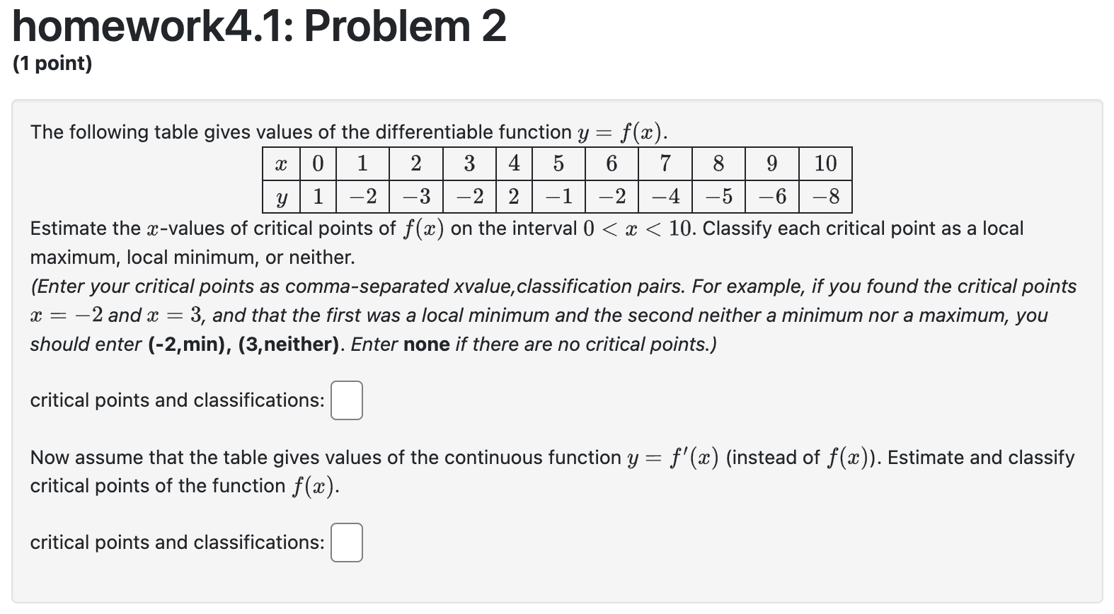 homework4.1: Problem 2 (1 point) The following table | Chegg.com