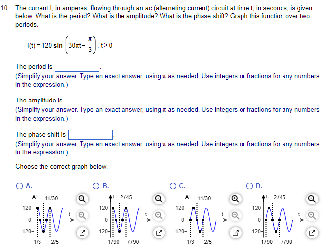 Solved The current I, in amperes, flowing through an ac | Chegg.com