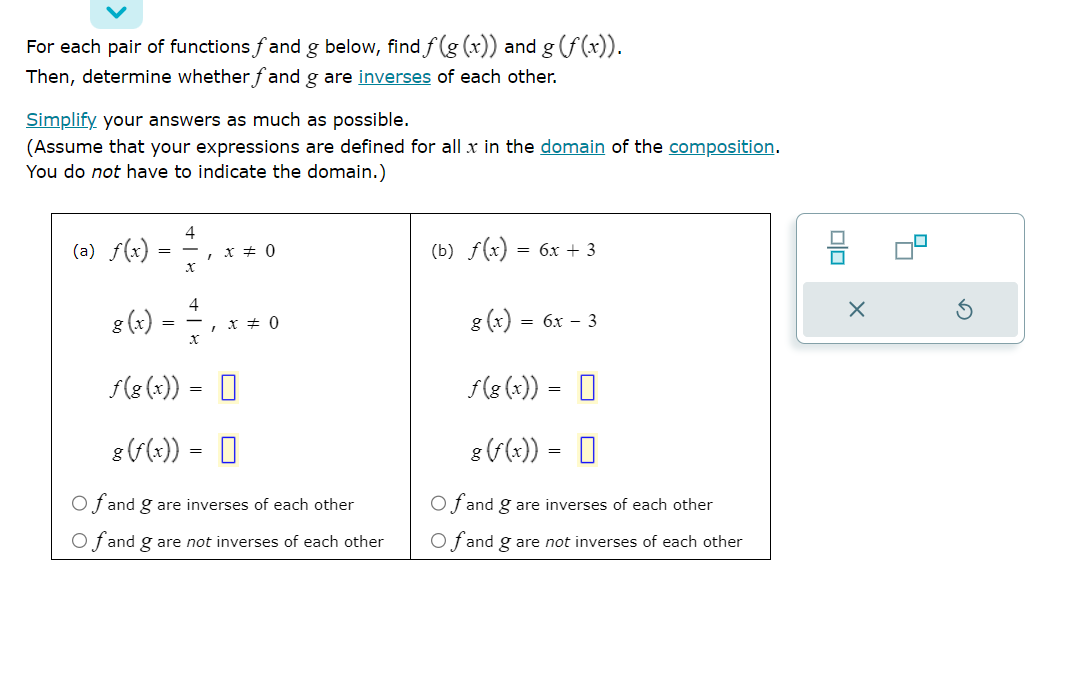 Solved For each pair of functions f and g below, find | Chegg.com