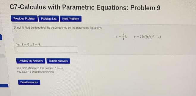 Solved C7-Calculus with Parametric Equations: Problem 9 | Chegg.com