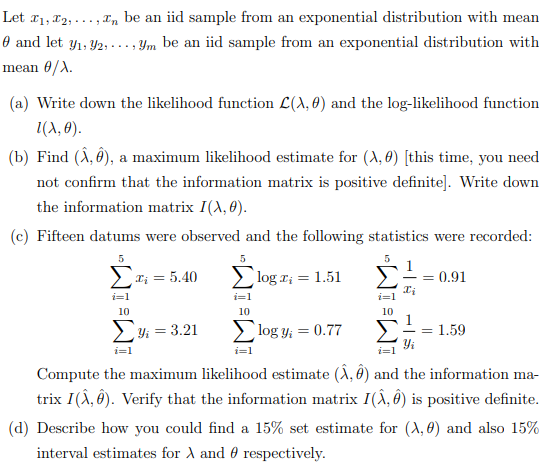 Solved Let 11, 12,...,, be an iid sample from an exponential | Chegg.com