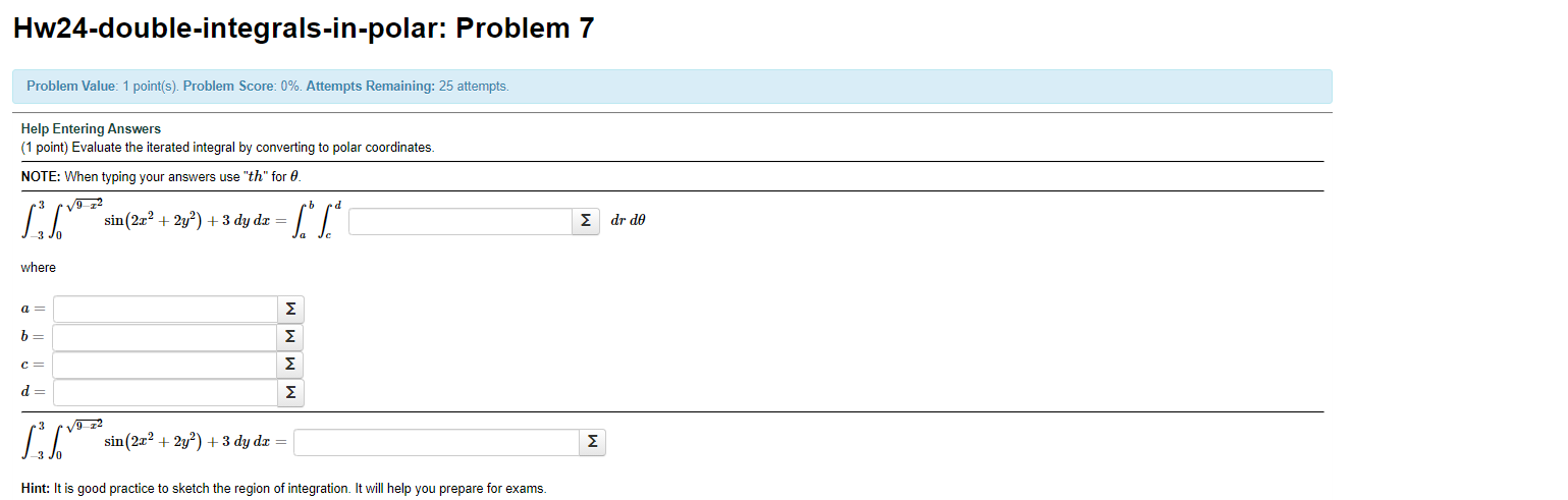 Solved Hw24-double-integrals-in-polar: Problem 7 Problem | Chegg.com