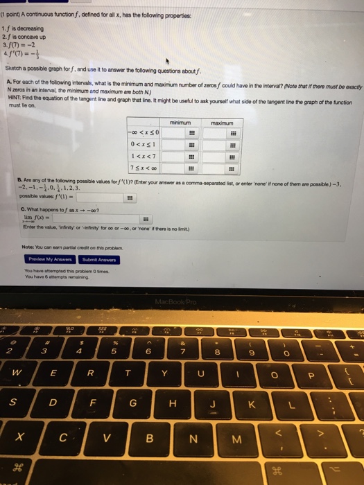 Solved (1 point) A continuous function f, defined for all x, | Chegg.com