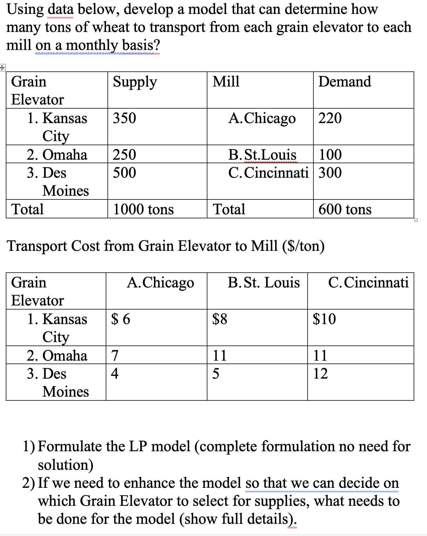 Using data below, develop a model that can determine | Chegg.com
