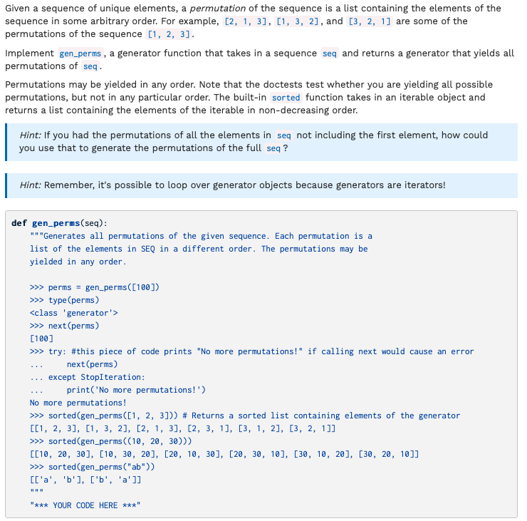 Solved Given a sequence of unique elements, a permutation of | Chegg.com
