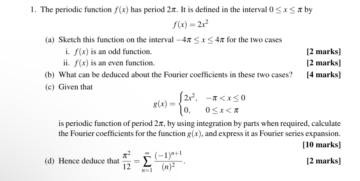 The periodic function f(x) has period 2π. It is | Chegg.com