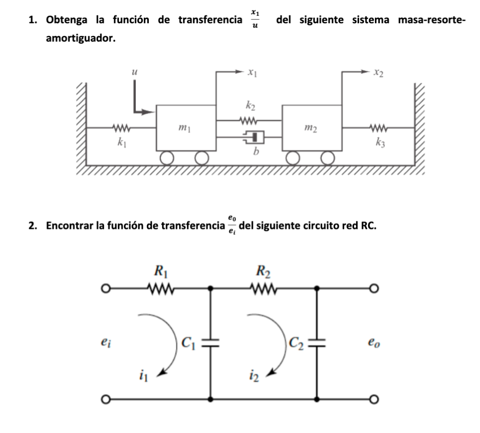 Solved X1 del siguiente sistema masa-resorte- u 1. Obtenga | Chegg.com