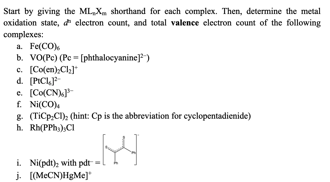 Solved Start by giving the ML Xm shorthand for each complex. | Chegg.com