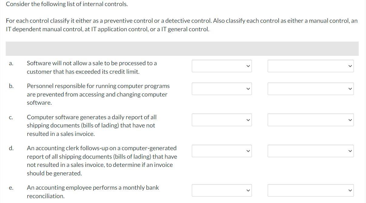 Solved Choices for middle blank: "Detective control" or | Chegg.com