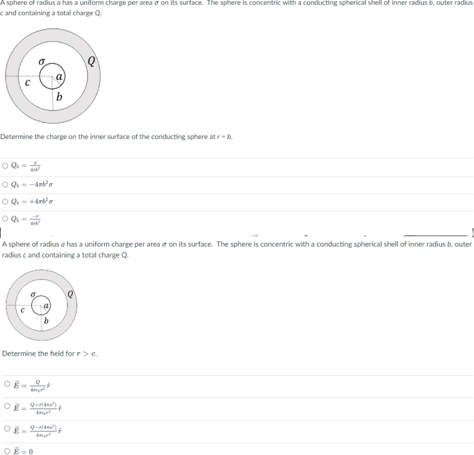 Solved A sphere of radius a has a uniform charge per area σ | Chegg.com