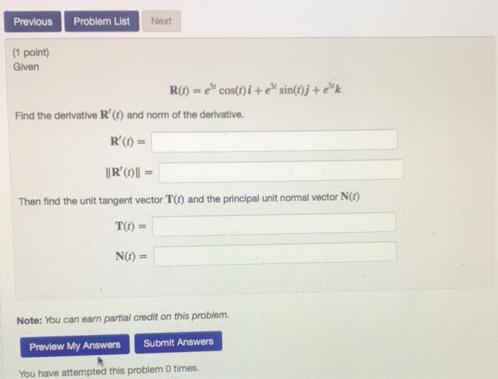 Solved Previous Problem List Next (1 point) Given Find the | Chegg.com