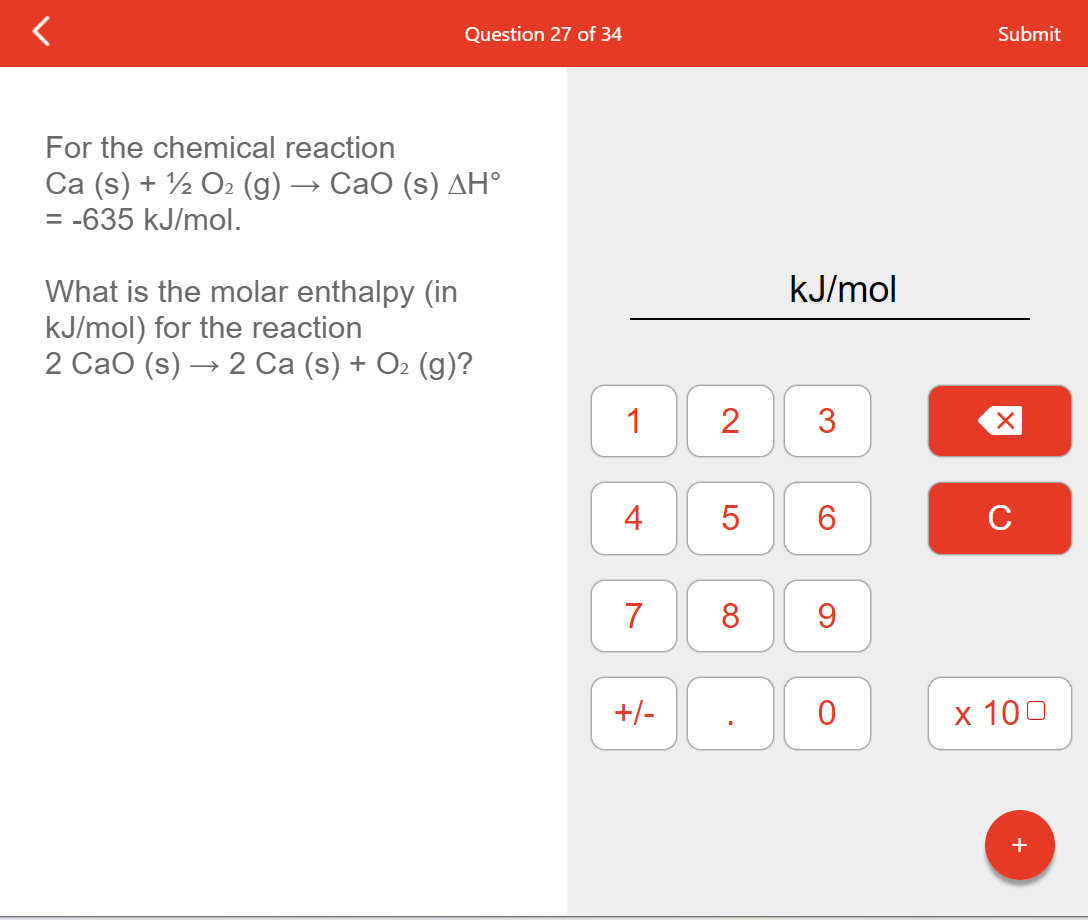 Solved For the chemical reaction Ca(s)+1/2O2( | Chegg.com