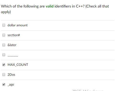 Solved Which of the following are valid identifiers in C++? | Chegg.com
