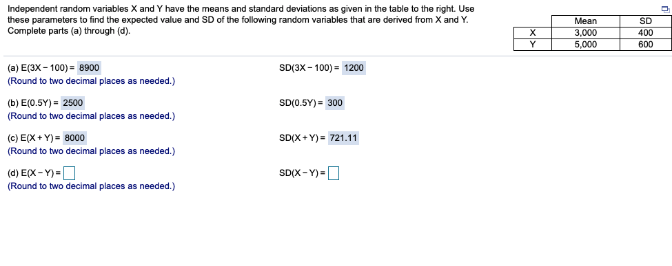 Solved Independent random variables X and Y have the means | Chegg.com