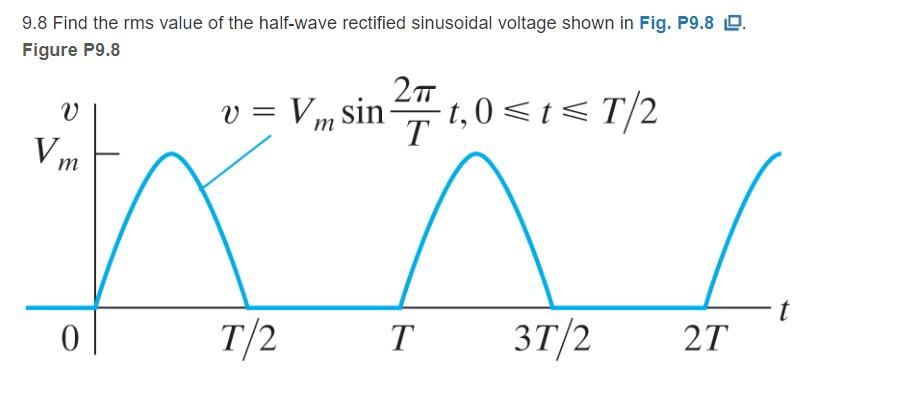 Solved 9.8 Find the rms value of the half-wave rectified | Chegg.com