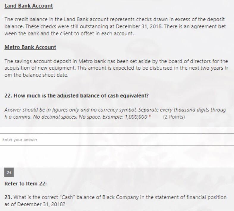 The credit balance in the Land Bank account | Chegg.com