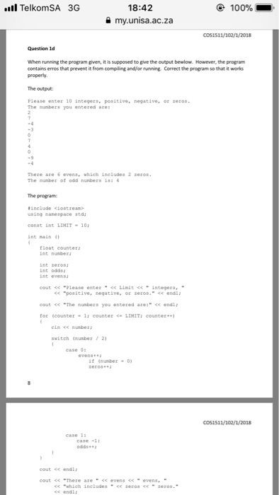 Solved 18:42 ? my.unisa.ac.za l TelkomSA 3G 100% | Chegg.com