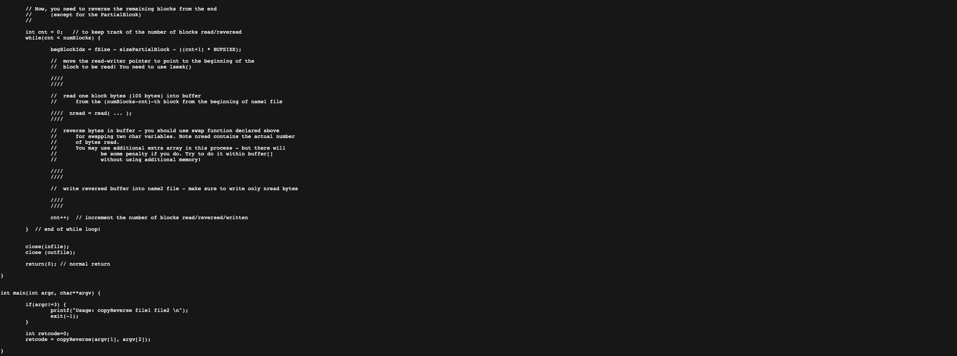 Solved /* copyReverse -- copyReverse namel to name2 */ | Chegg.com