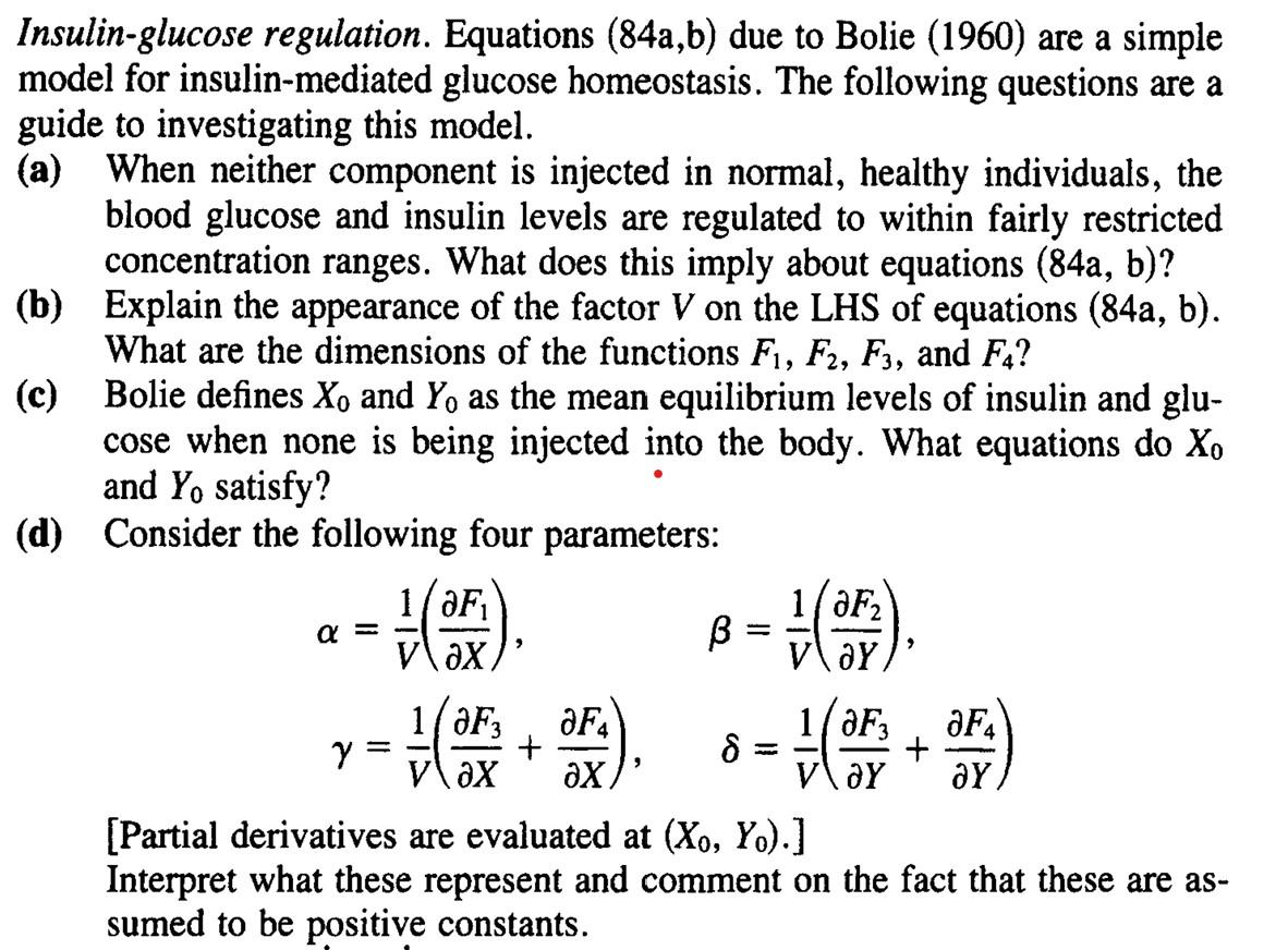 Insulin-glucose regulation. Equations (84a,b) due to | Chegg.com