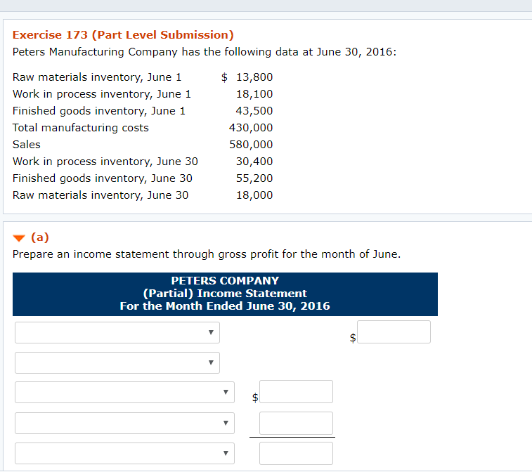 Solved Exercise 173 (Part Level Submission) Peters | Chegg.com