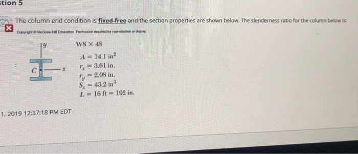 Solved tion 5 The column end condition is fixed-free and the | Chegg.com