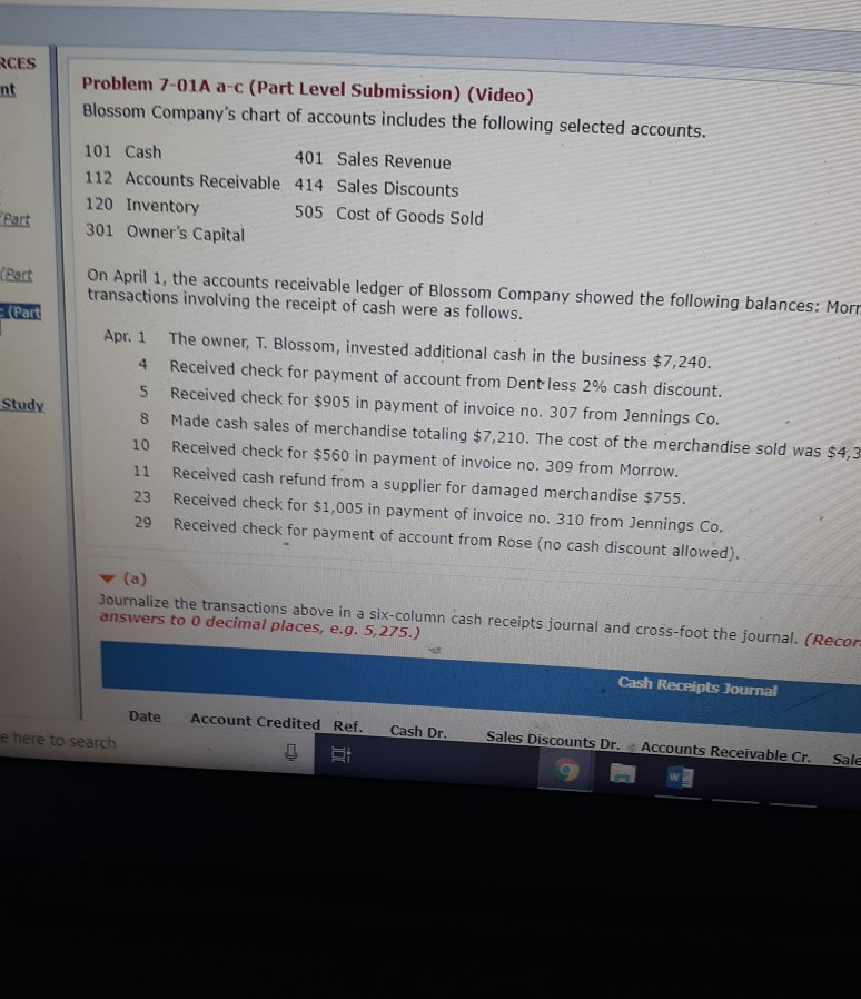 RCES nt Problem 7-01A a-c (Part Level Submission) | Chegg.com