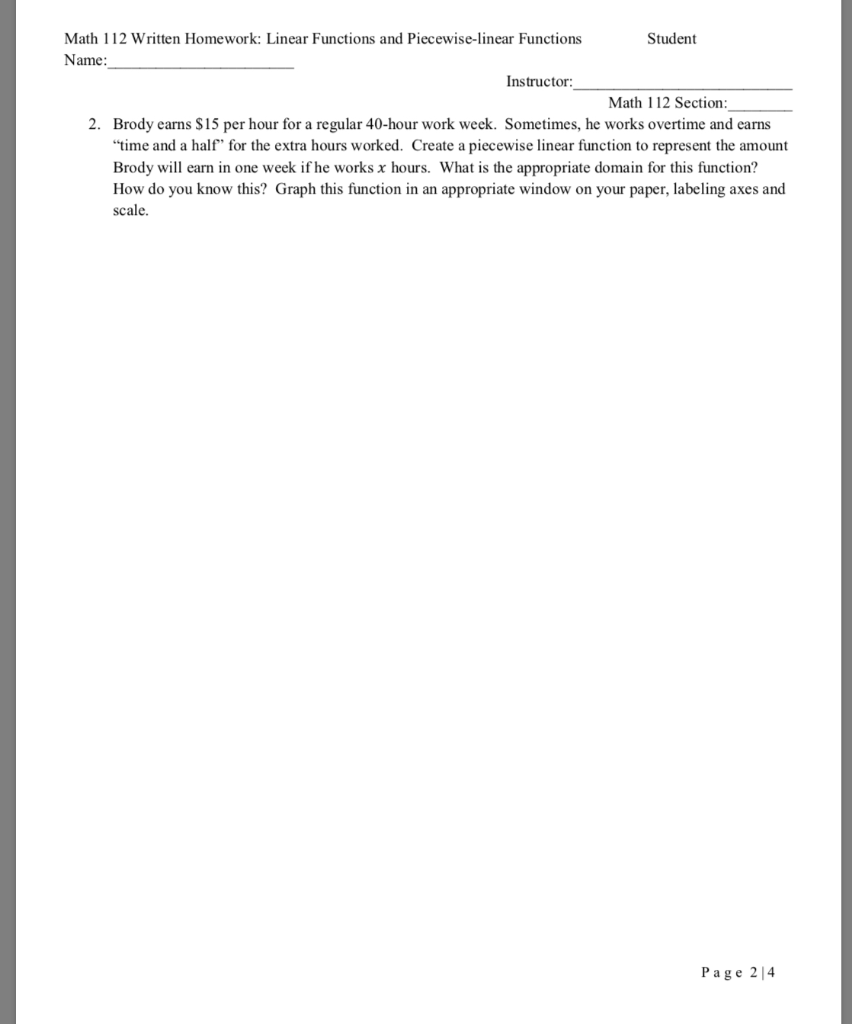 Solved Math 112 Written Homework: Linear Functions and | Chegg.com