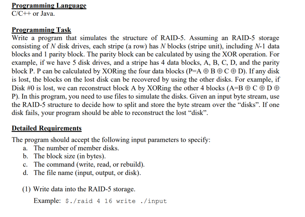 Programming Language C/C++ or Java. Programming Task | Chegg.com